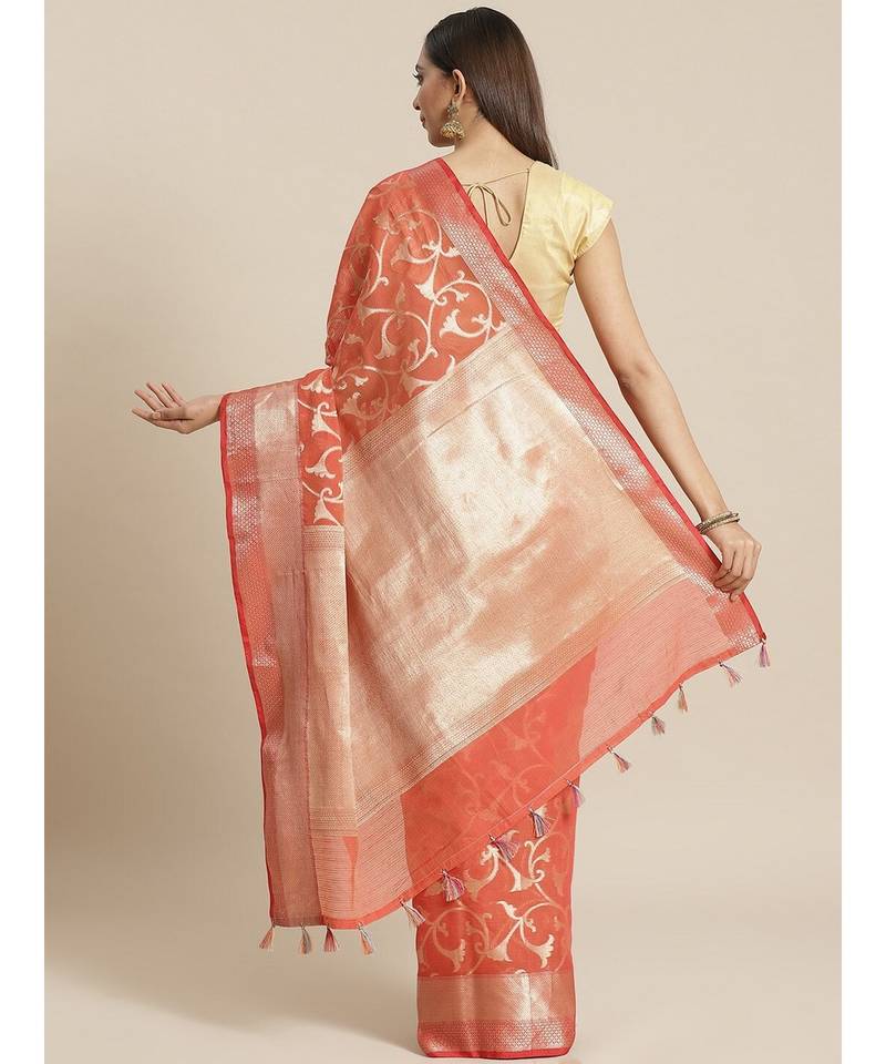 Banarasi Rust Woven Design Festive Wear Saree with blouse - Indethnic ...