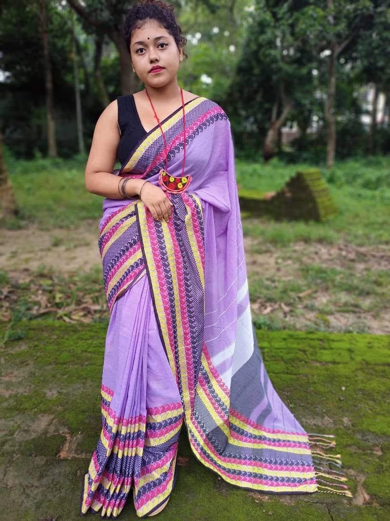 Mango Kalka Border Begompuri Saree - BISWAS HANDLOOM - 3737618