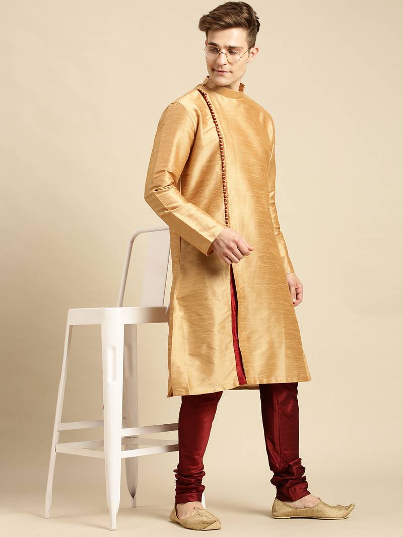 Solid Designer Art Silk Deep Beige Color Kurta Set - Sanwara Fashions ...