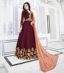 Dark-maroon resham embroidery faux georgette salwar - Monjolika - 3760897