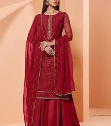 Red thread embroidery pure georgette salwar - Monjolika - 3760934