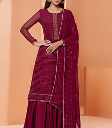 Magenta thread embroidery pure georgette salwar - Monjolika - 3760935