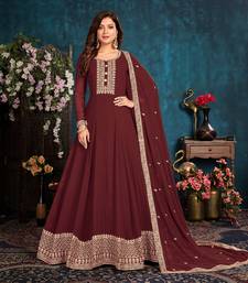 Maroon embroidered faux georgette salwar - Monjolika - 3760941